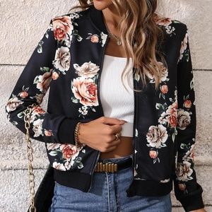 Jackets & Coats | Boho Floral Print Zipper Light Bomber Jacket | Poshmark